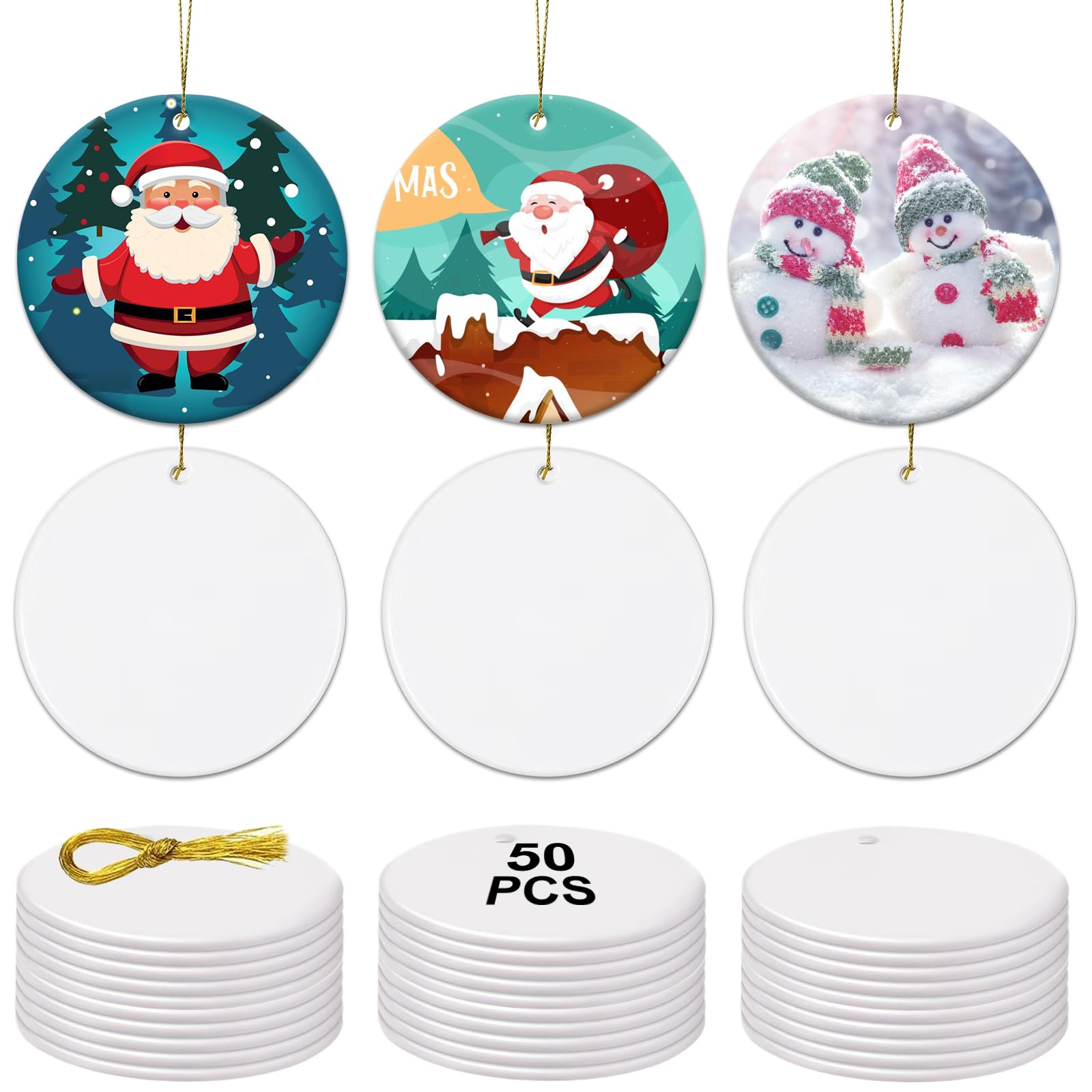 Adboros 50PCS Sublimation Ceramic Ornament Blanks, 3" Round Ceramic ...