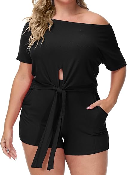 Plus Size Short Sets - Stretchy Two Piece Outfit Plus Size T Shirt Tops ...