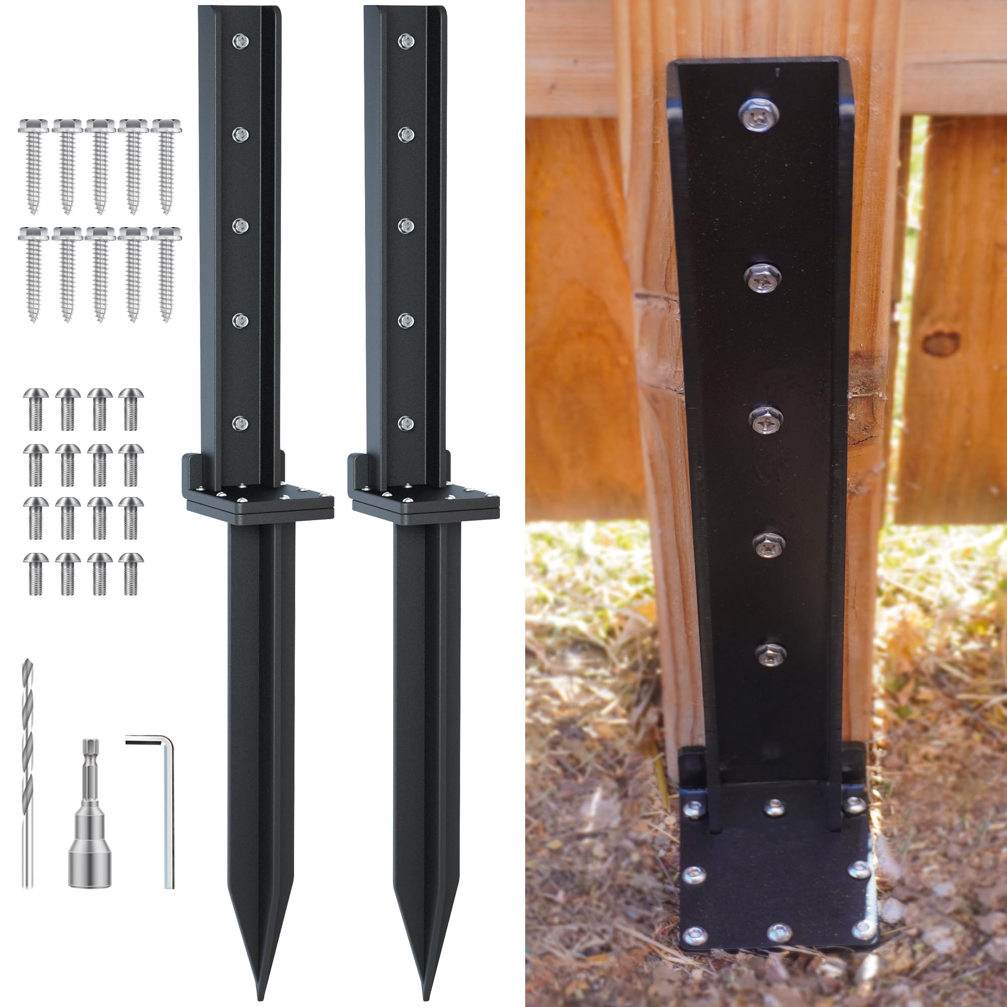 CKLT 2-Pack Fence Post Repair Kit Heavy Duty 32in Fence Post Anchor ...