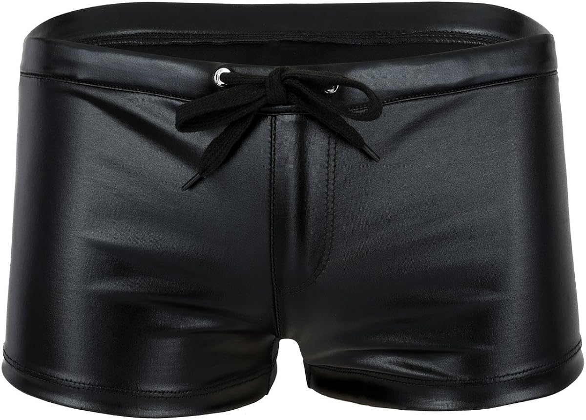 YUUMIN Men's Patent Leather Swim Trunks Shiny Metallic Wet Look Sports ...