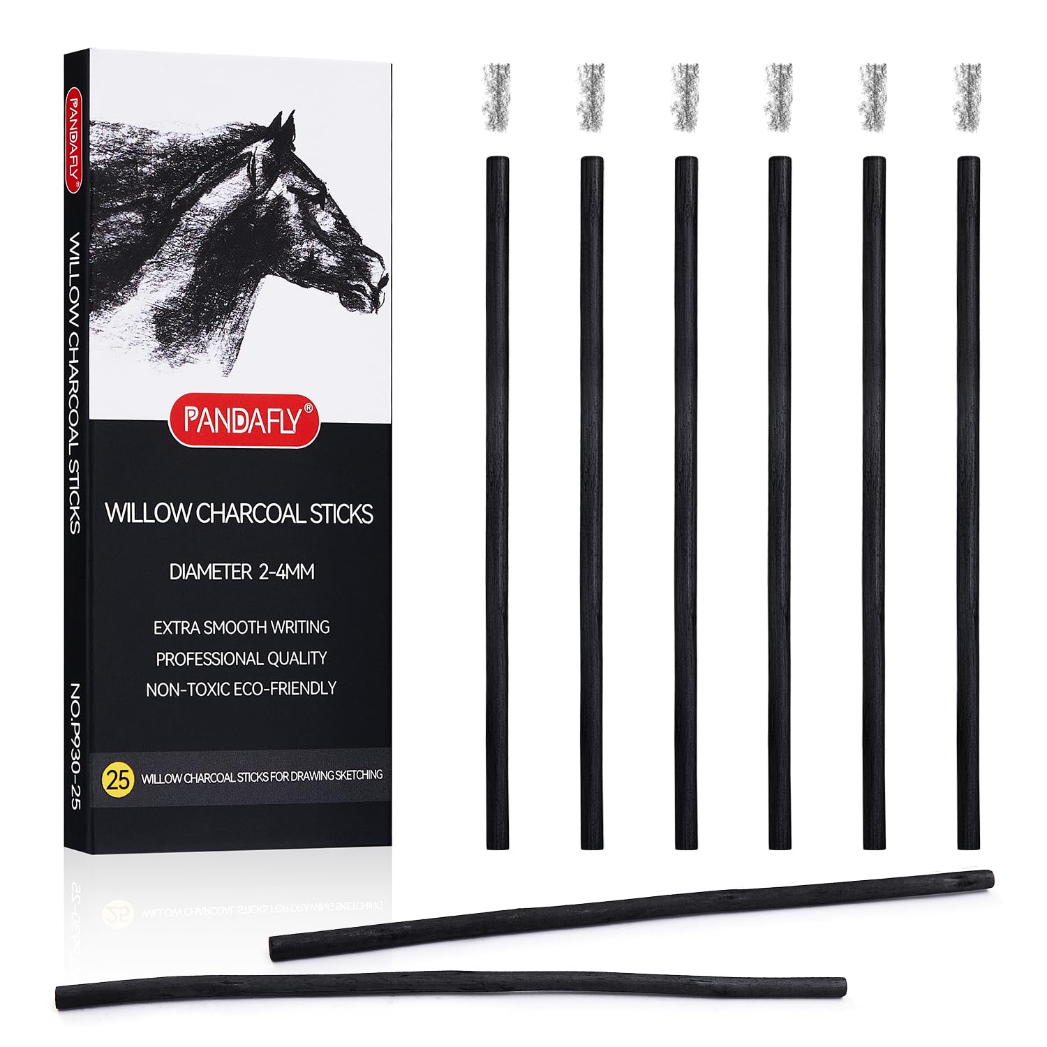 PANDAFLY Willow Charcoal Sticks, Soft, Black Artist Vine Charcoal for ...