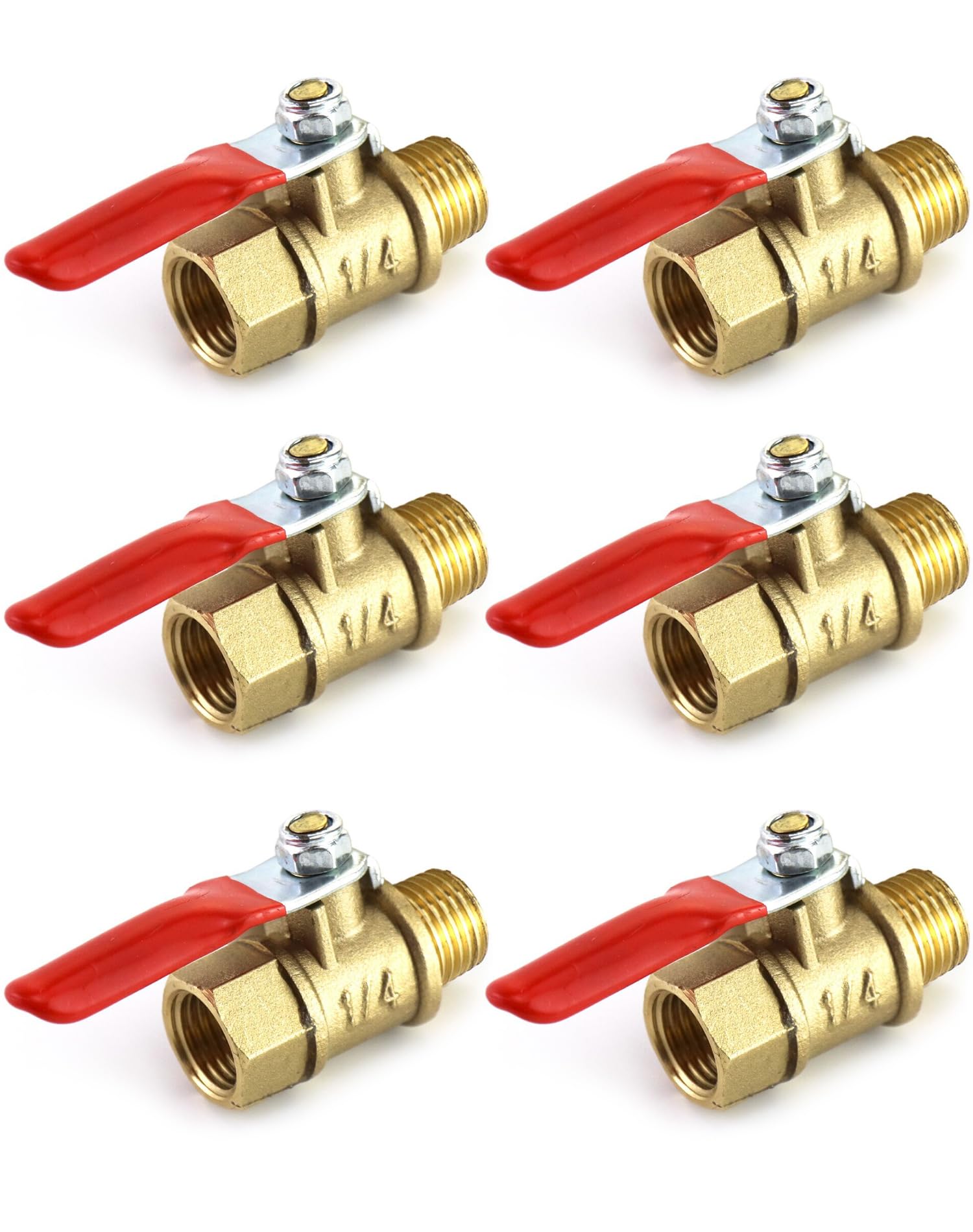 QWORK Ball Valve, 6 Pack 1/4" Heavy Duty Brass Ball Valve Shut Off ...