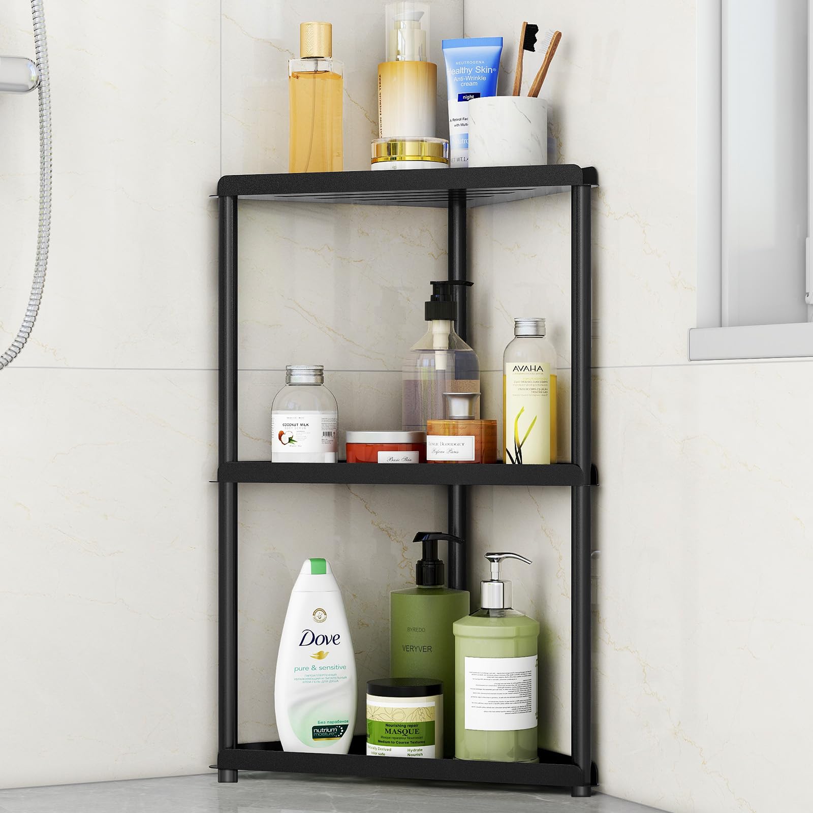 Bethom Corner Shower Caddy Standing, 3 Tier Shower Organizer Stand ...