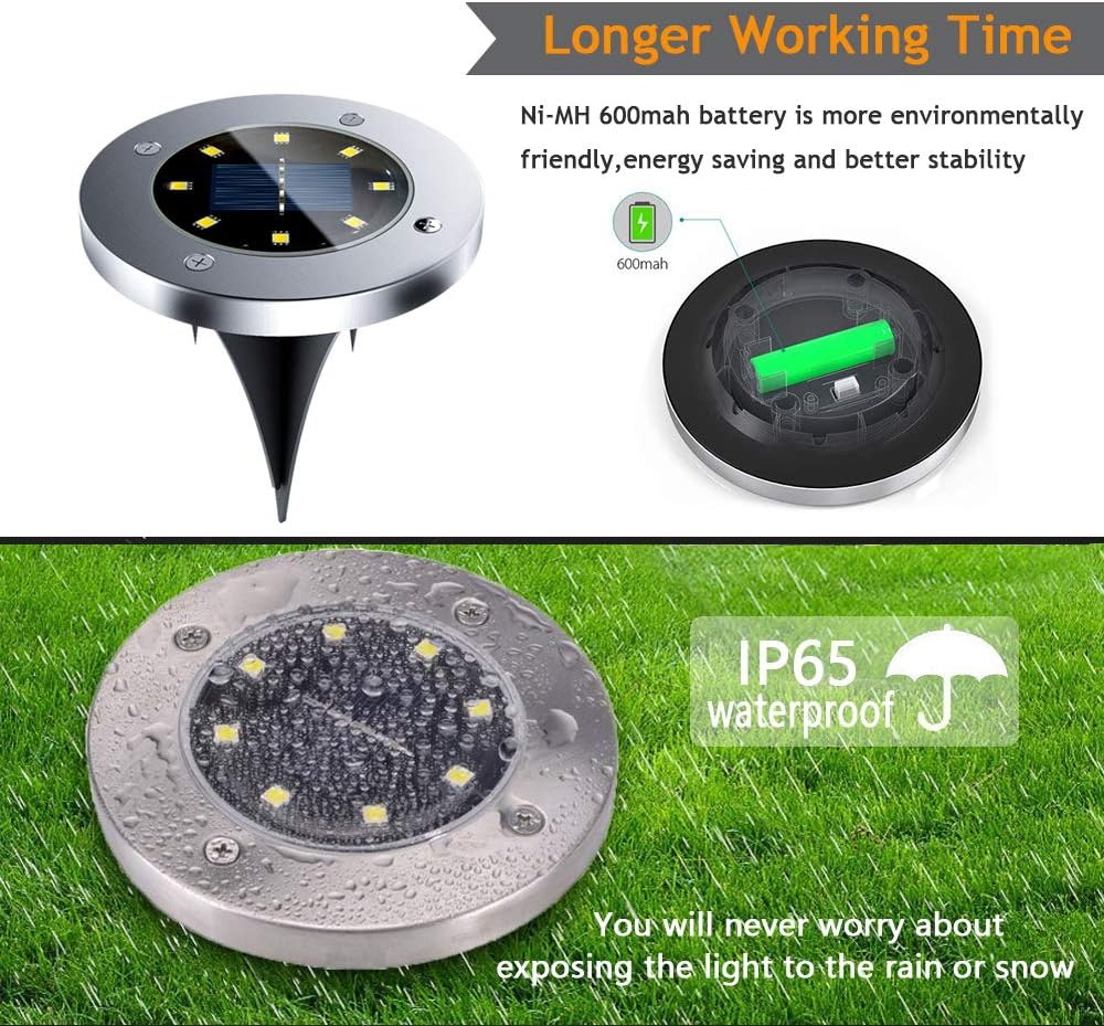 Solar Ground Lights, 8 LED Solar Disk Lights Outdoor Waterproof for ...