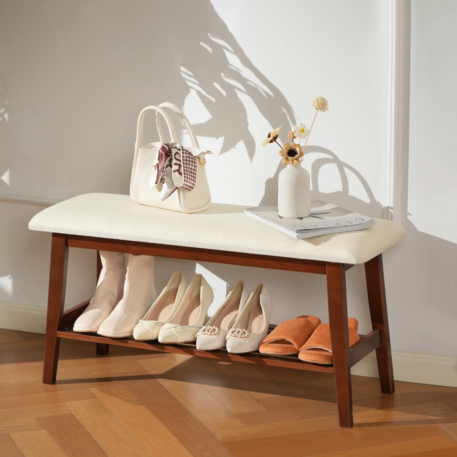 oakvivo Shoe Bench, Bamboo 2 Tier Shoe Rack Bench, 35.4" Shoe Storage ...