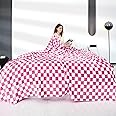 Amazon.com: Pink Checkered Blanket Twin Blankets Soft Fuzzy Throw ...