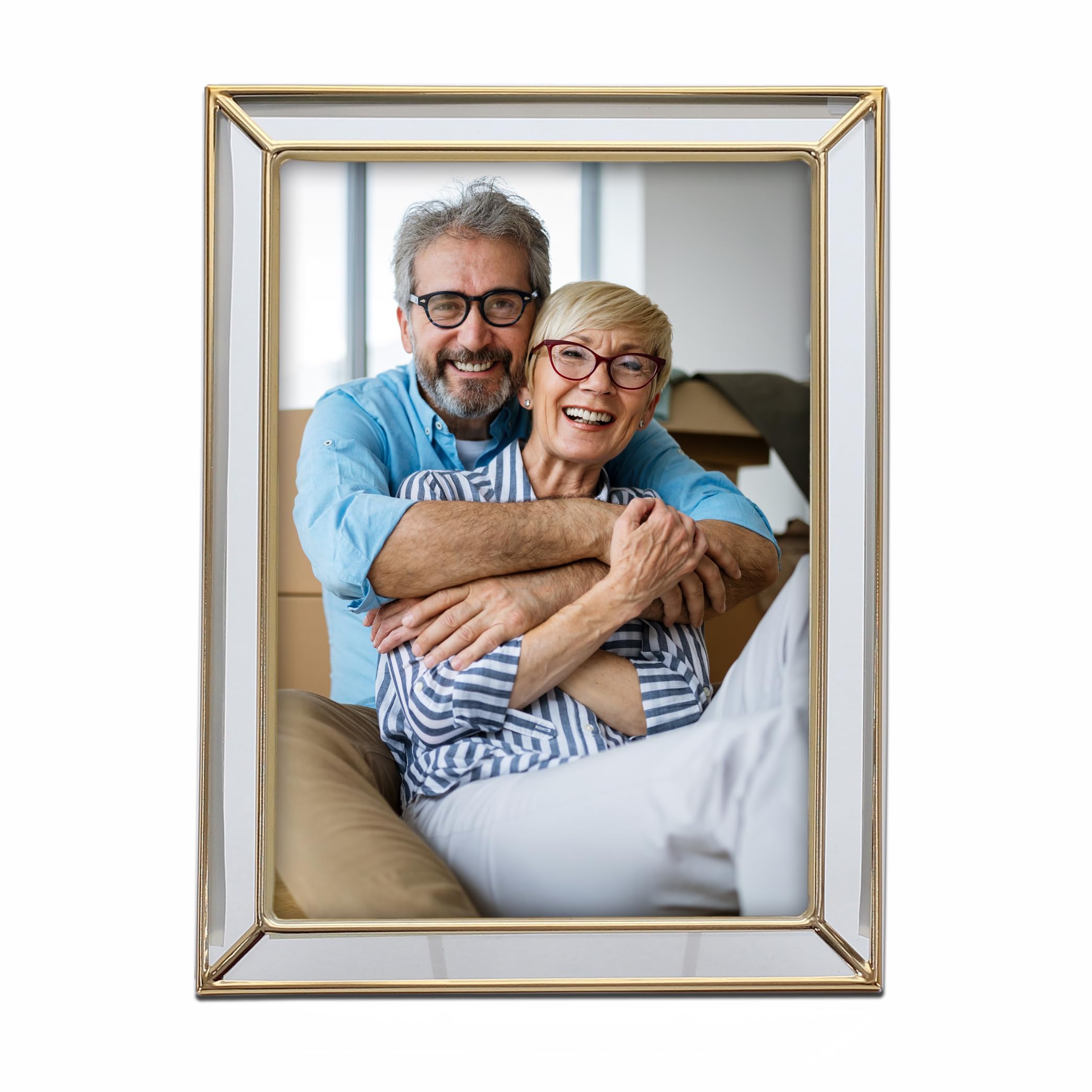 MIMOSA MOMENTS Brass Metal Floating 5x7'' Picture Frame, Tabelop Photo ...