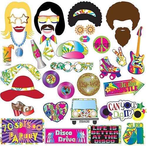 TMCCE 70's Photo Booth Props Party Supplies Kit For 70's Party ...