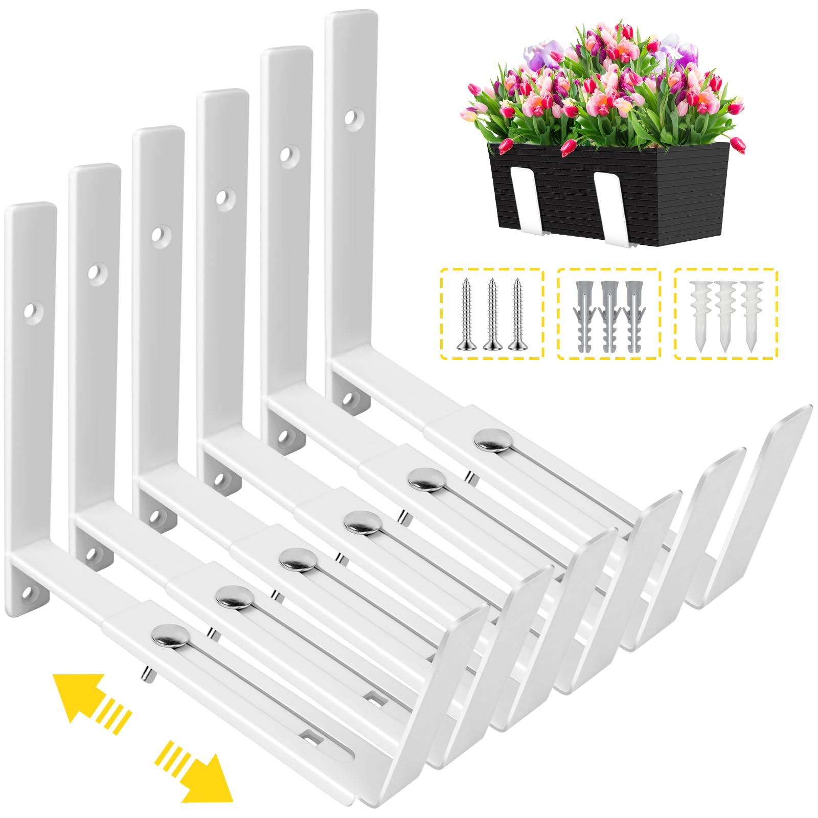 LukLoy Window Planter Box Brackets, 6 Pack Adjustable Heavy Duty Wall ...