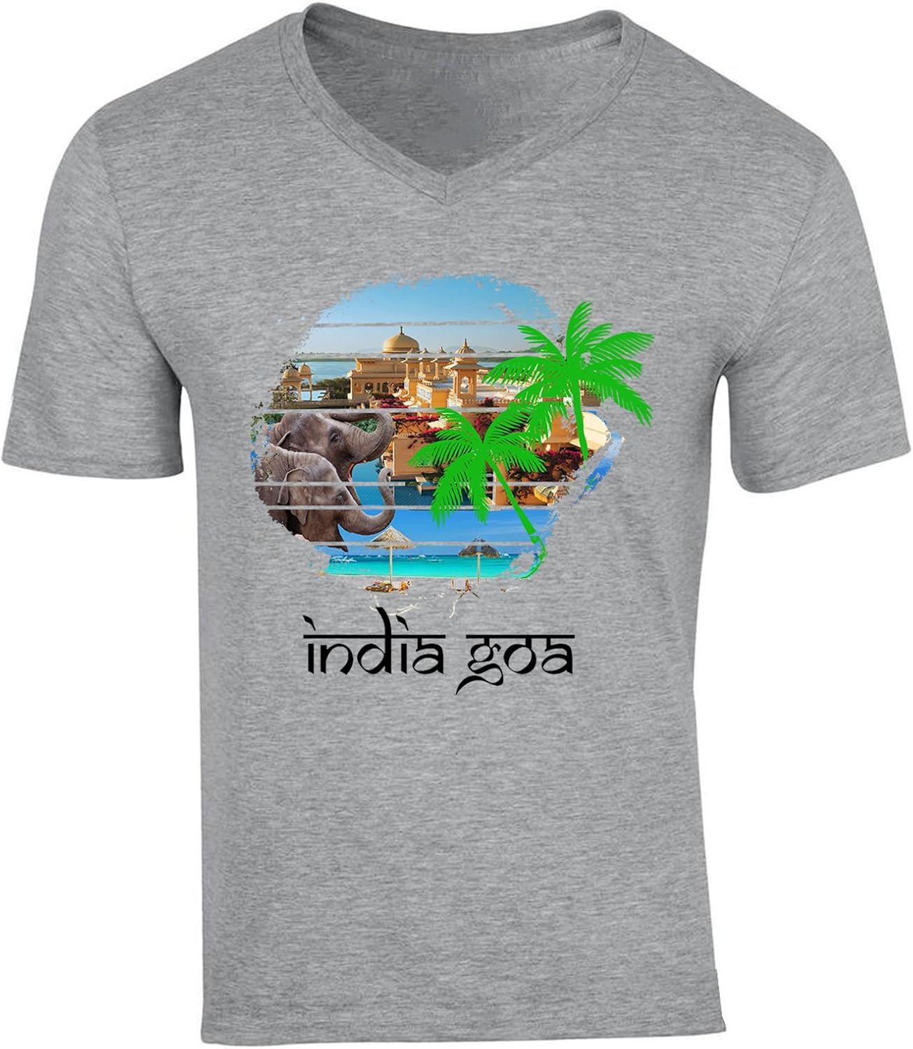 TEESQUARE1st Men's INDIA GOA Grey V-Neck T-shirt: Amazon.fr: Vêtements ...