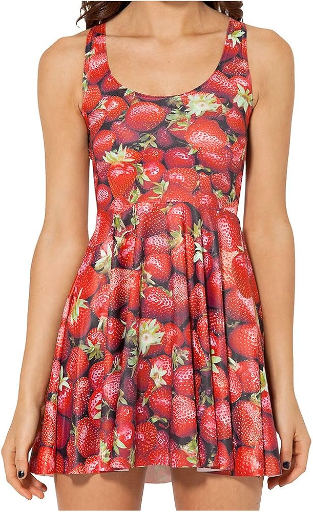 Amazon.com: Women Strawberry Skater Pleated Sundress: Clothing