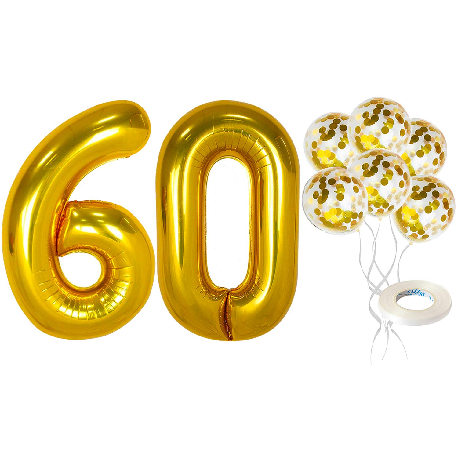 Buy Gold 60 Balloon Numbers with Gold Confetti Balloons - Large, 40 ...