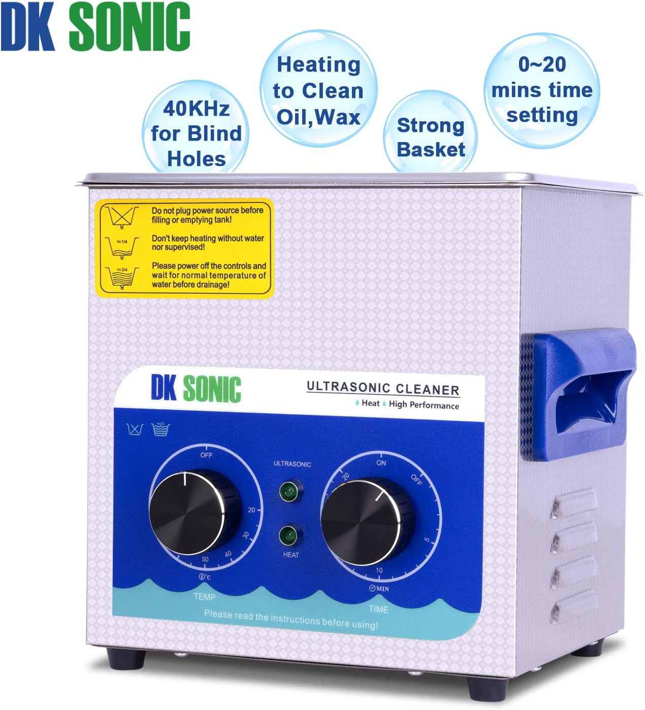 DK SONIC Commercial Ultrasonic Cleaner 2L 60W Sonic Cleaner with Heater ...