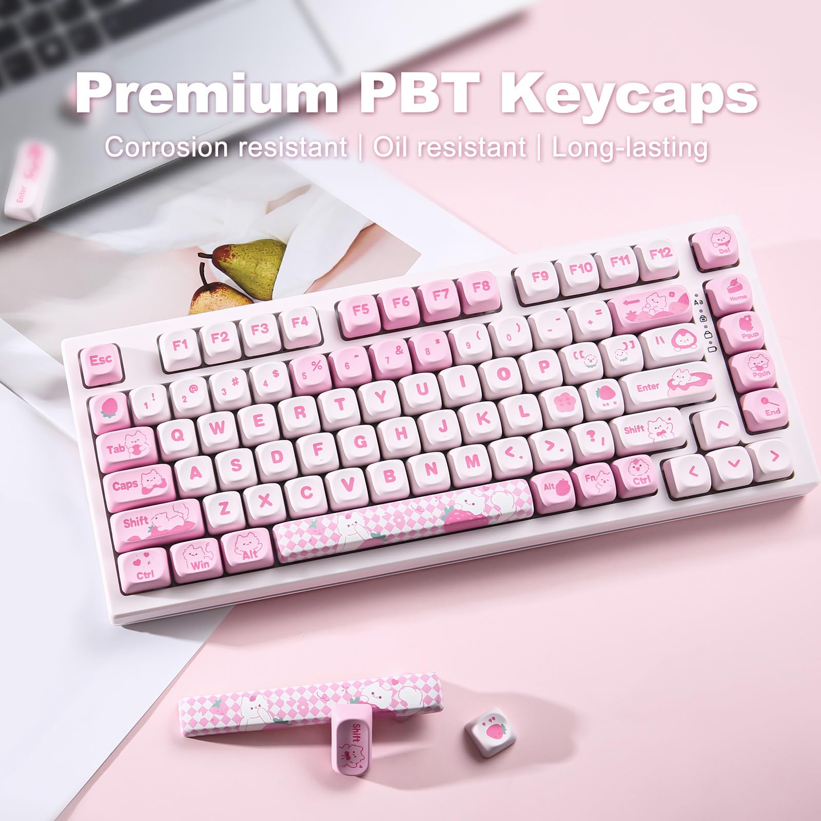 Mua YUNZII Pink Meow Meow Dye Sub PBT Keycaps,141 Full Keys Dye ...