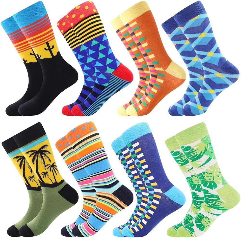 Bonangel Men's Fun Dress Socks - Colorful Funny Novelty Crazy Crew ...