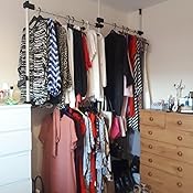 Heavy Duty Clothes Rack, 4 Poles 6 Bars Telescopic Coat Hanger Wardrobe ...