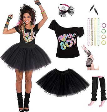 Amazon.com: Women's 80's Costumes with Accessories Set Tutu Skirt ...