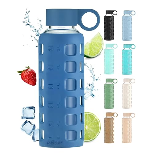 purifyou 40oz / 32oz / 22oz / 12oz Borosilicate Glass Water Bottle with ...