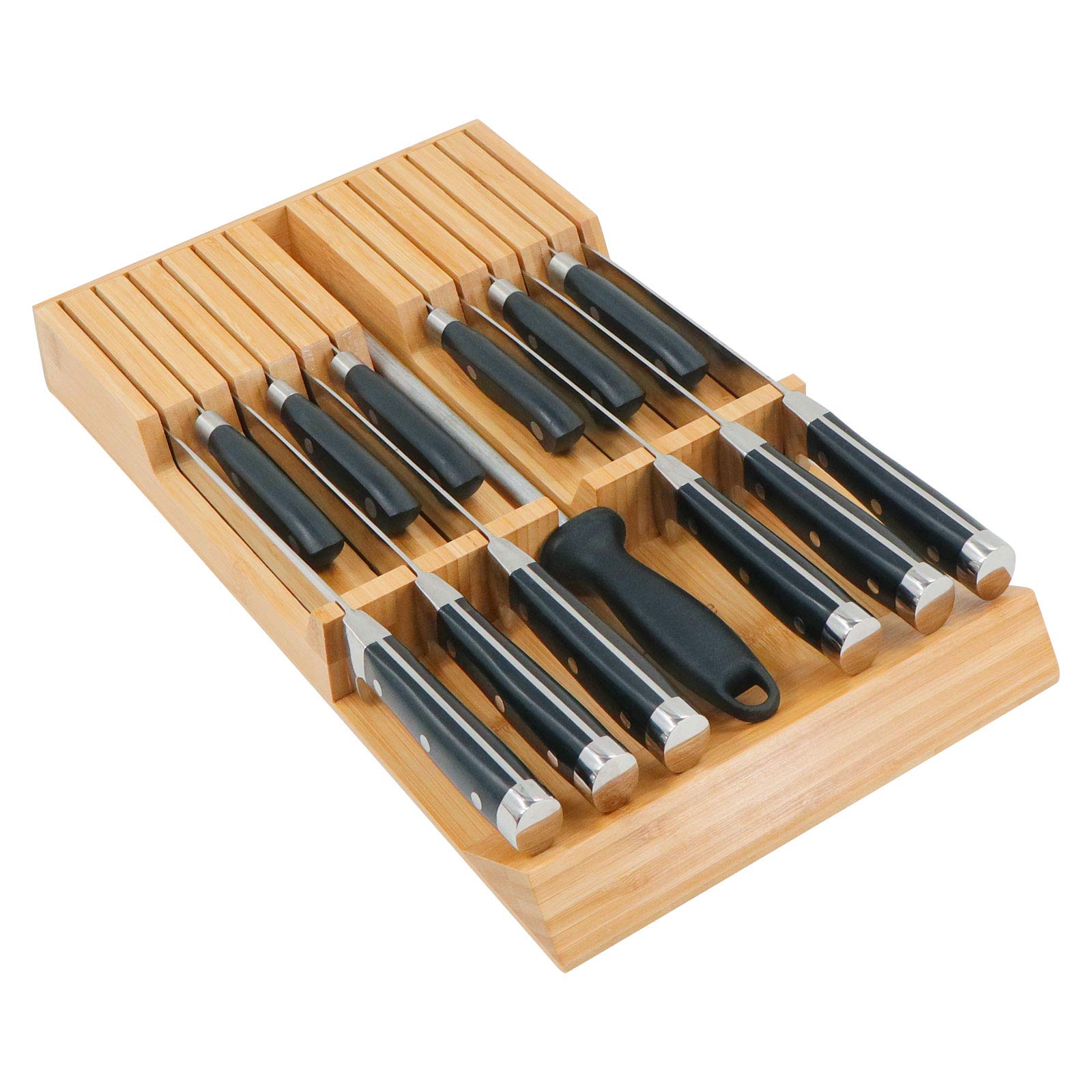 Utoplike in-Drawer Knife Block Bamboo Kitchen Knife Drawer Organizer ...
