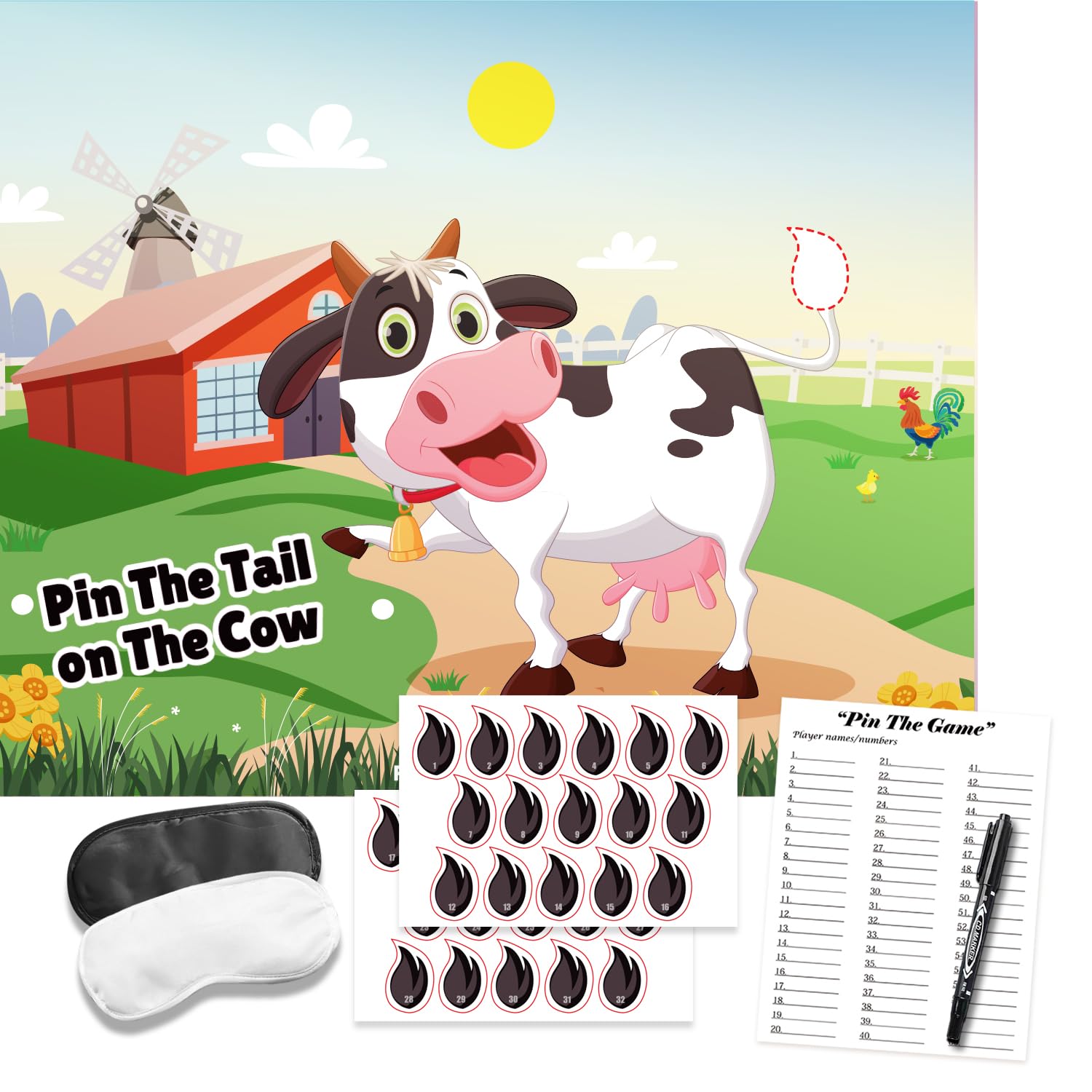 pin the sticker game Pin The Tail on The Cow Party Game, Farm Birthday ...