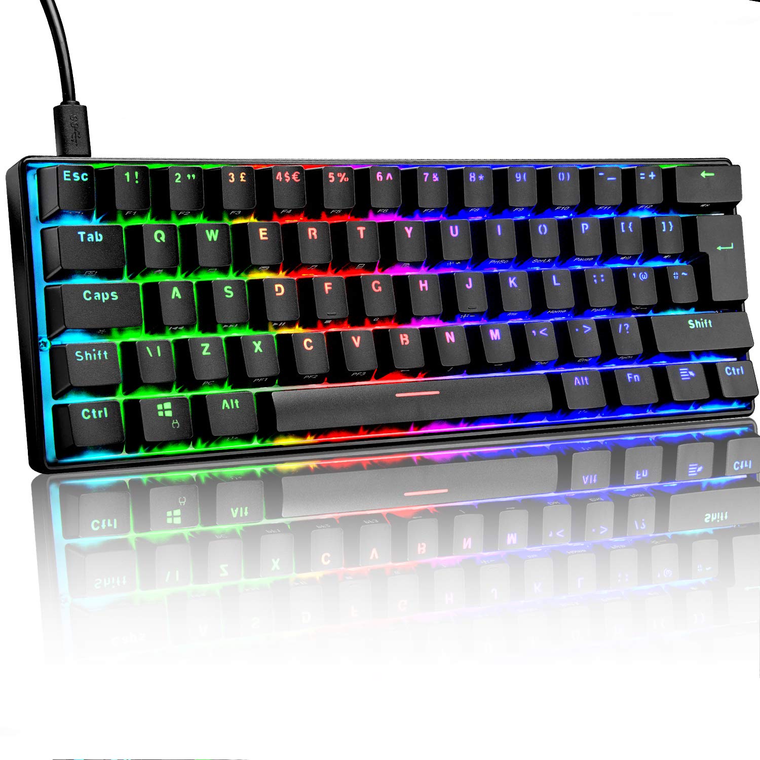 Mua Mechanical, UK Layout, 61 Key Keyboard, MK21 Wired Keyboard, LED ...