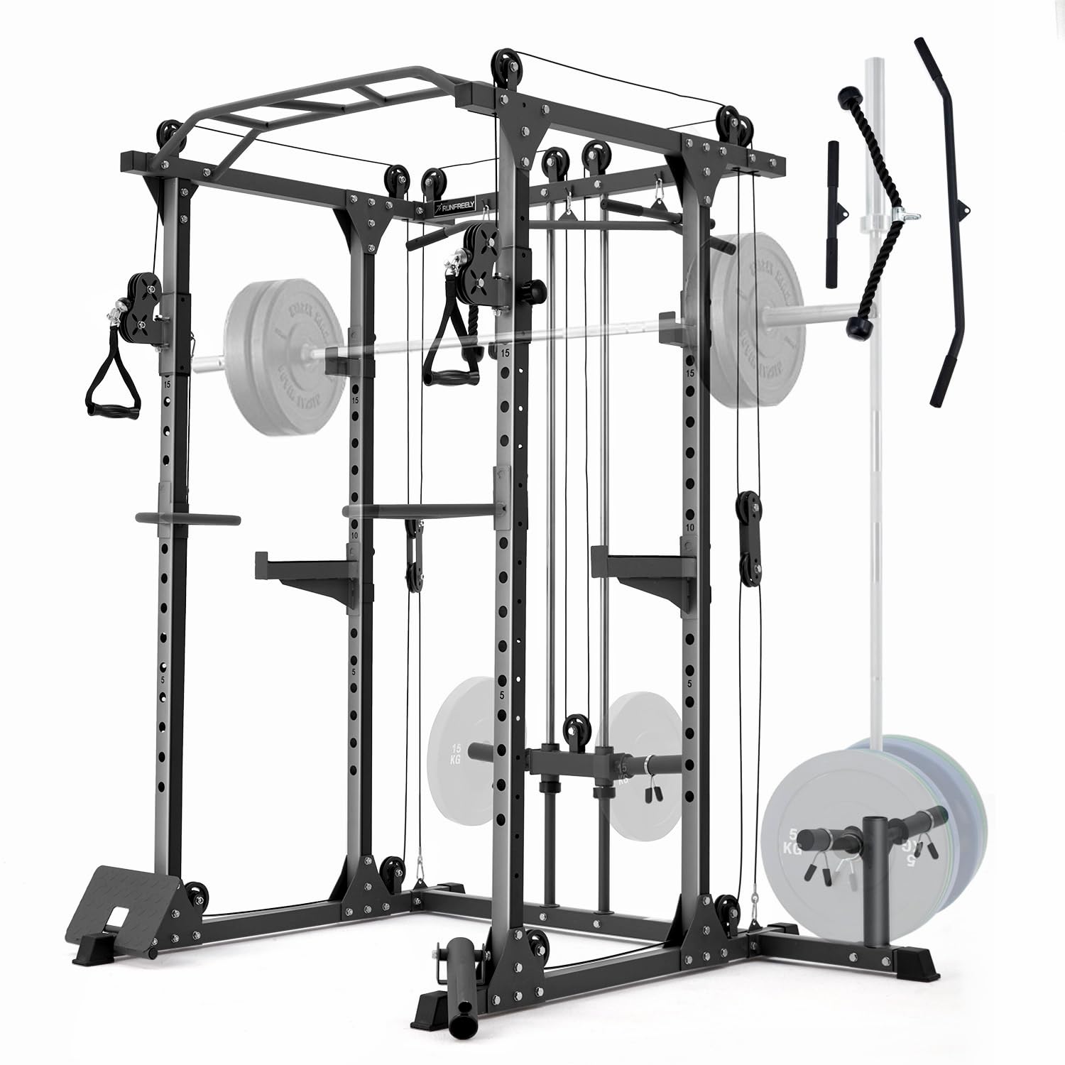 RUNREELY Full Power Rack with Cable Crossover System, 1000LBS Power ...