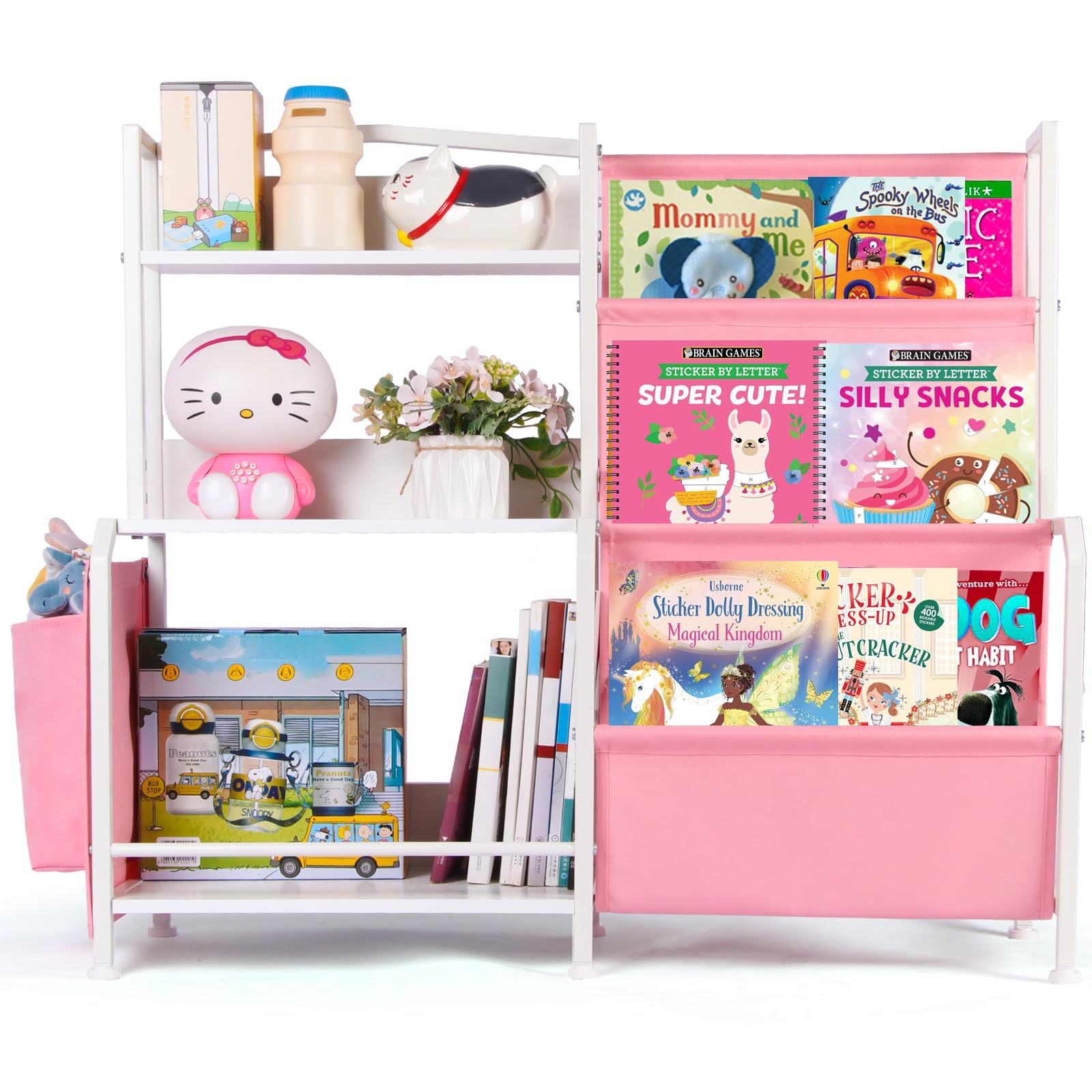 Kids Bookshelf and Toy Organizer, 3 Tier Pink Bookshelf for Kids ...