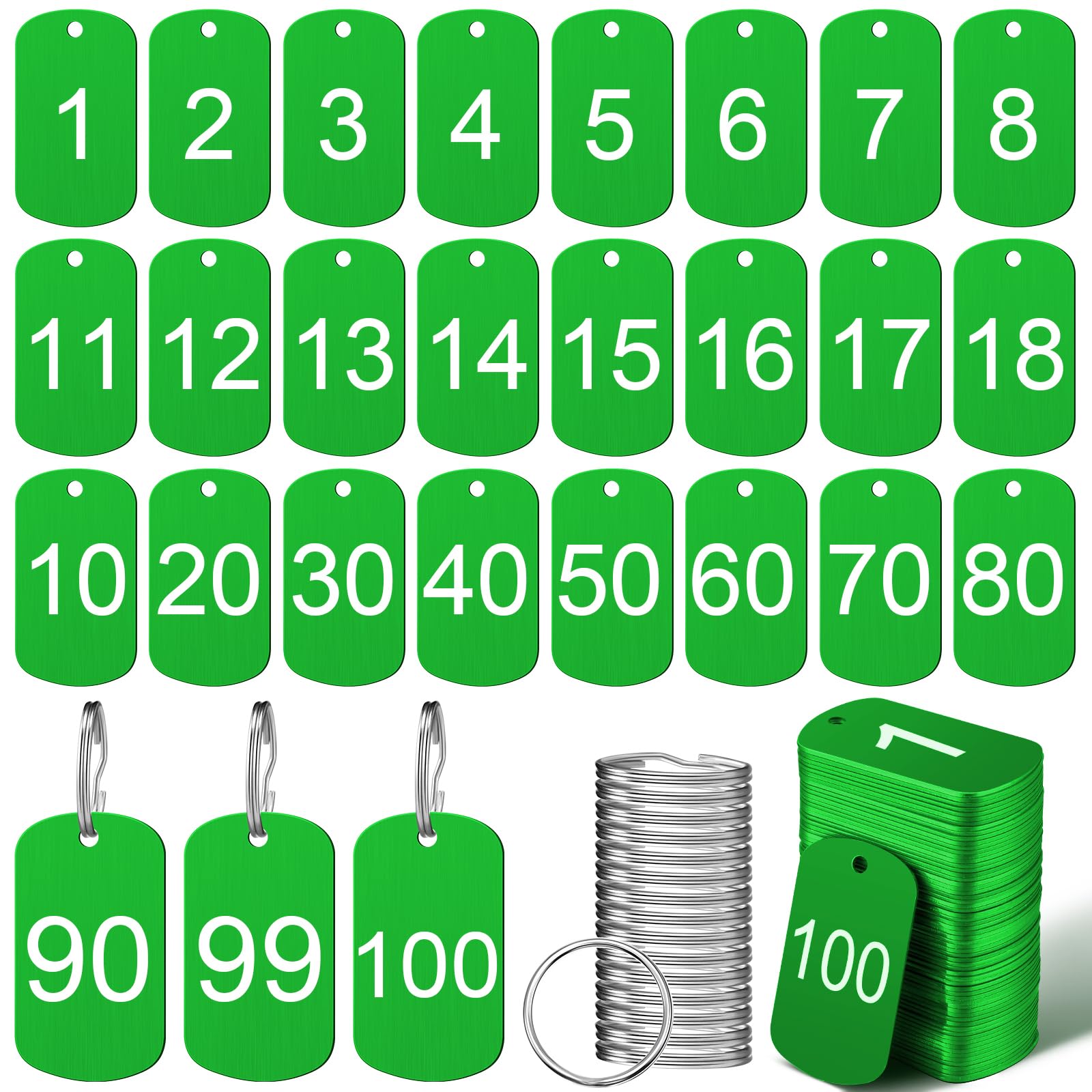 MorningRo 100 Pcs Aluminum Number Tags with Key Rings Number 1-100 ...