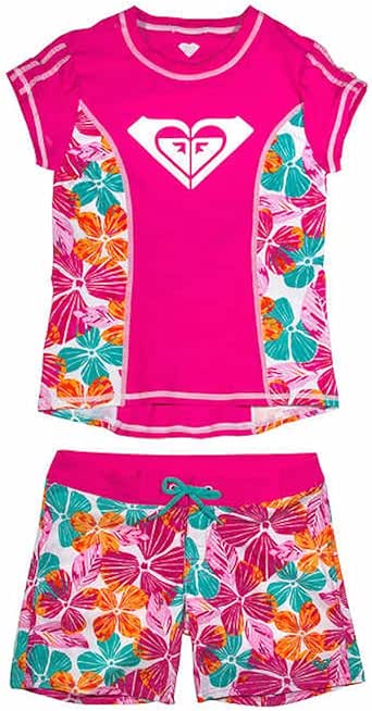 Roxy Big Girls Rash Guard Set (8, Pink Floral): Amazon.ca: Clothing ...