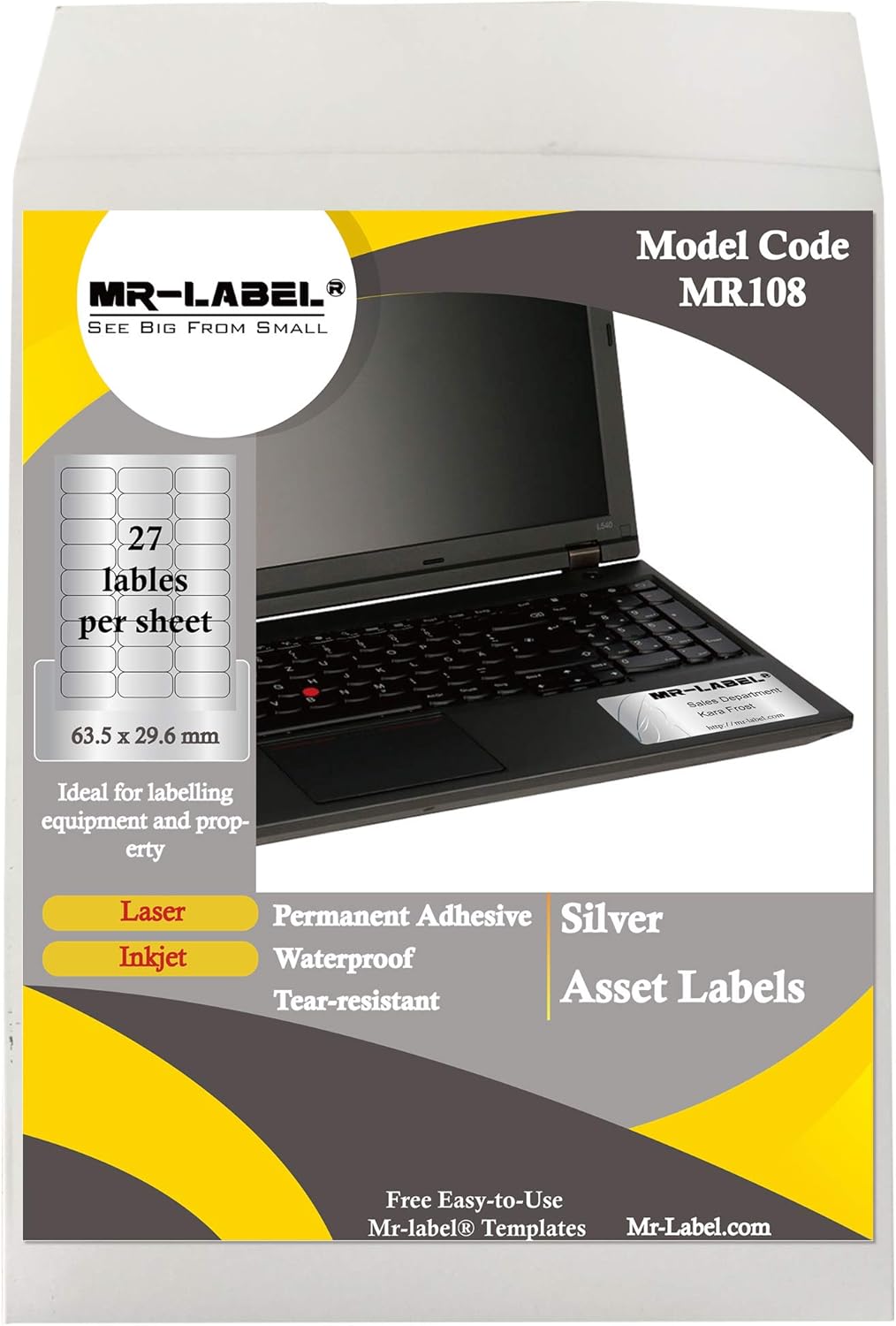 Mr-Label 63.5 x 29.6 mm Silver Asset Stickers – Self-Adhesive Heavy ...