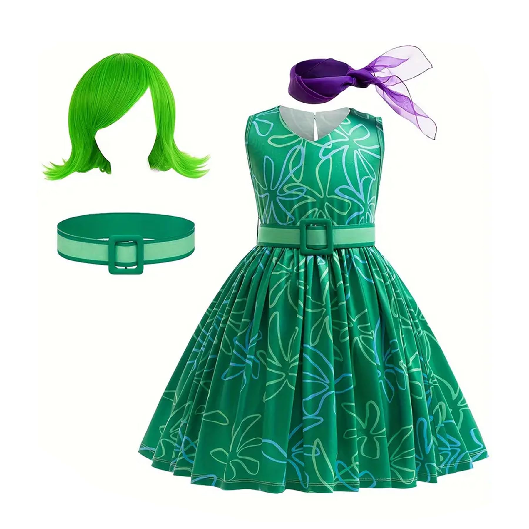 WYB Girls Green Disgust Costume Joy Cosplay Dress Party Cosplay Dress ...