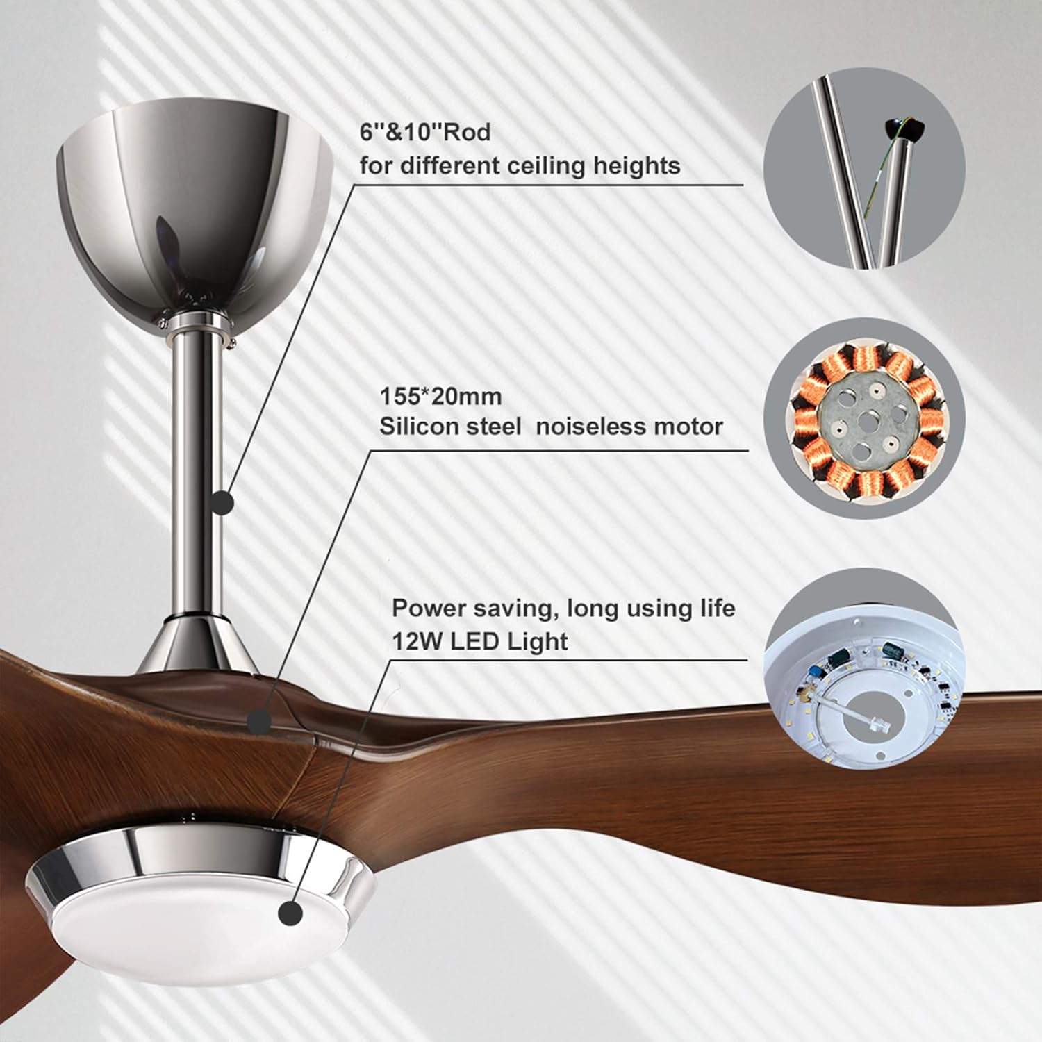 reiga 132 cm Hand-Painted Ceiling Fan with Dimmable LED Light Remote ...