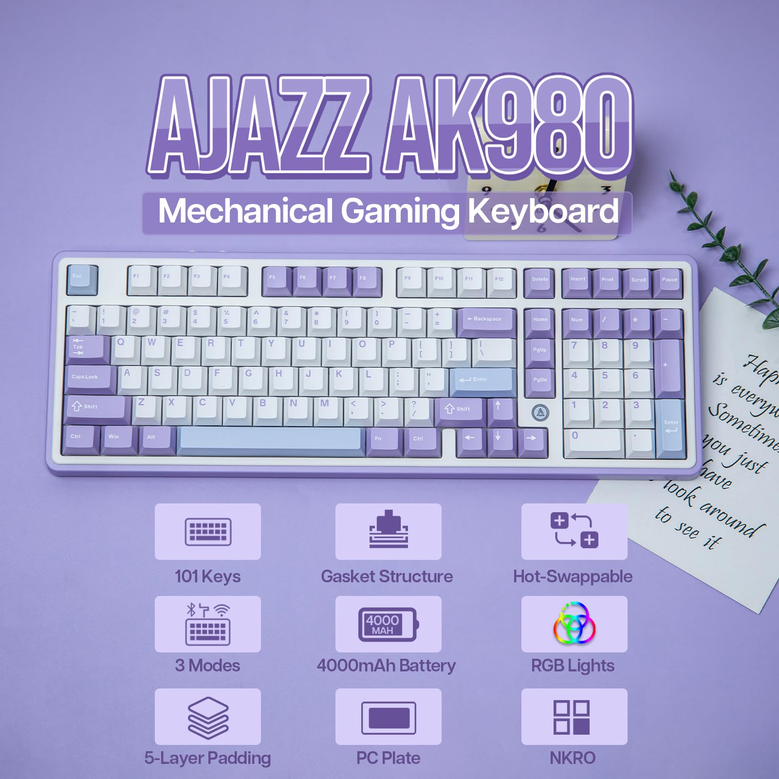 Mua MechLands AJAZZ AK980 98% Mechanical Keyboard, BT5.0/USB-C/2.4GHz Wireless Gaming Keyboard ...