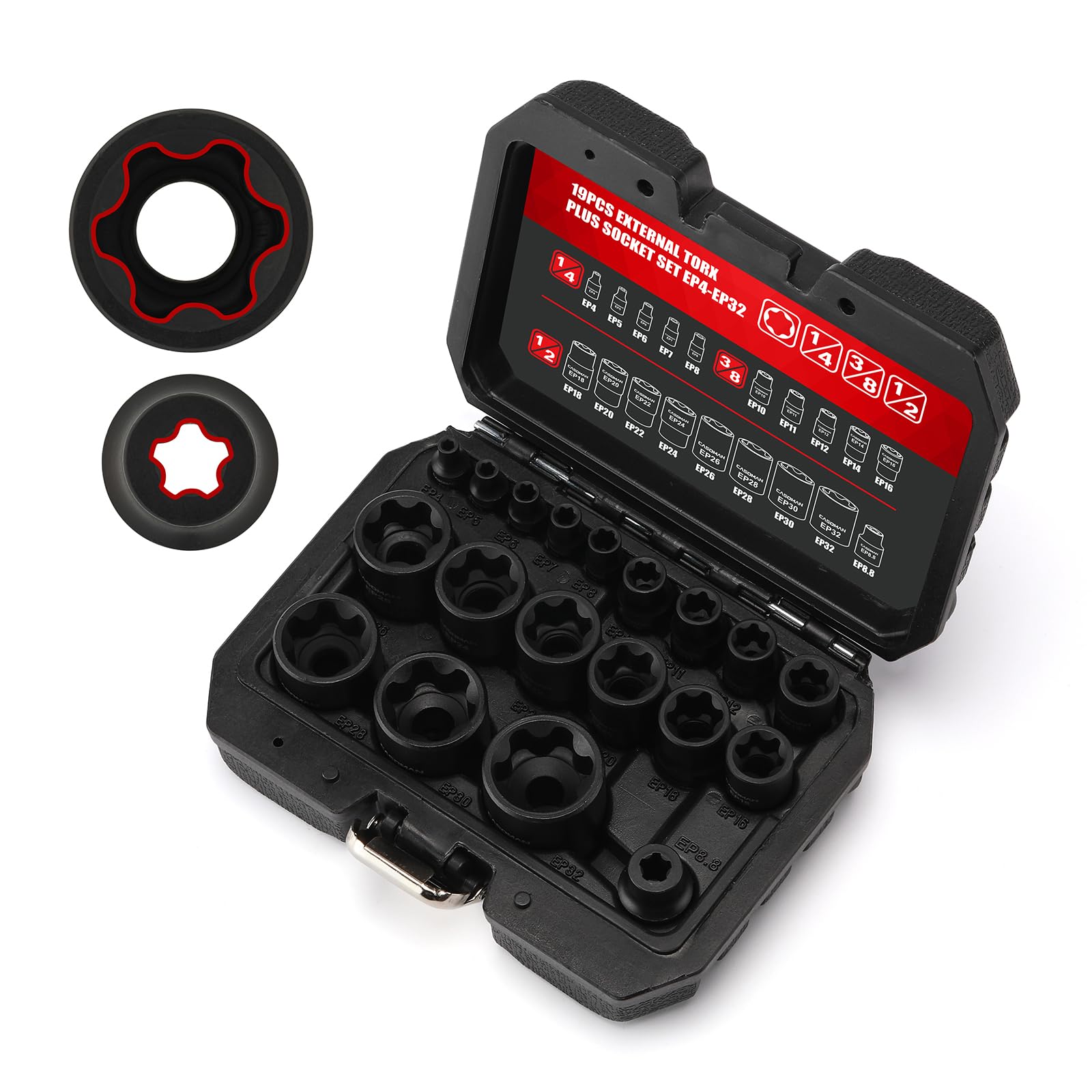 CASOMAN 19PCS External Torx Plus Socket Set, 6 Point EP Socket EP4-EP32 ...