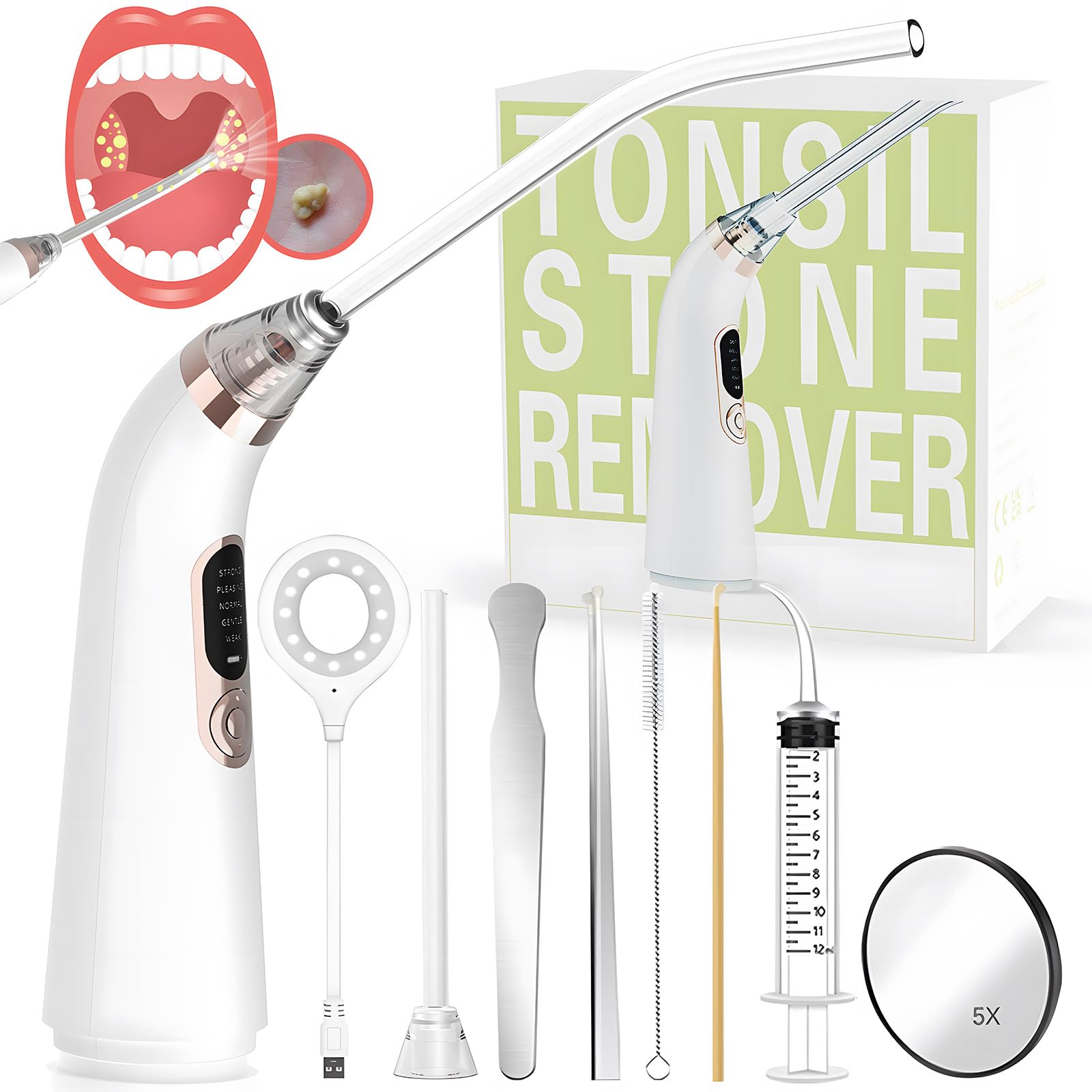 Voraiya Electronic Tonsil Stone Remover Vacuum,10 in 1 Tonsil Stone Removal Kit, 5 Modes Tonsil ...