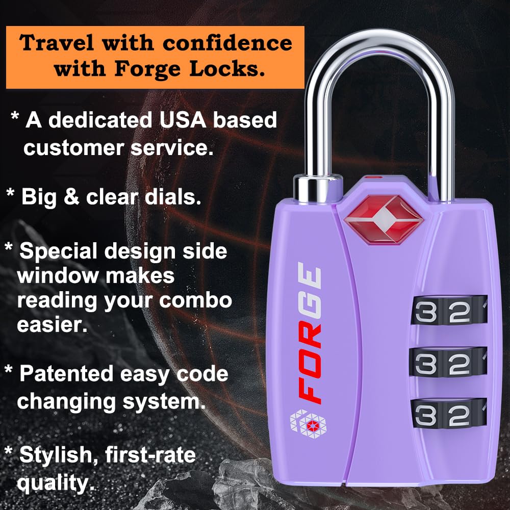 Forge Luggage Locks TSA Approved 2 Pack Purple, Small Combination Lock ...
