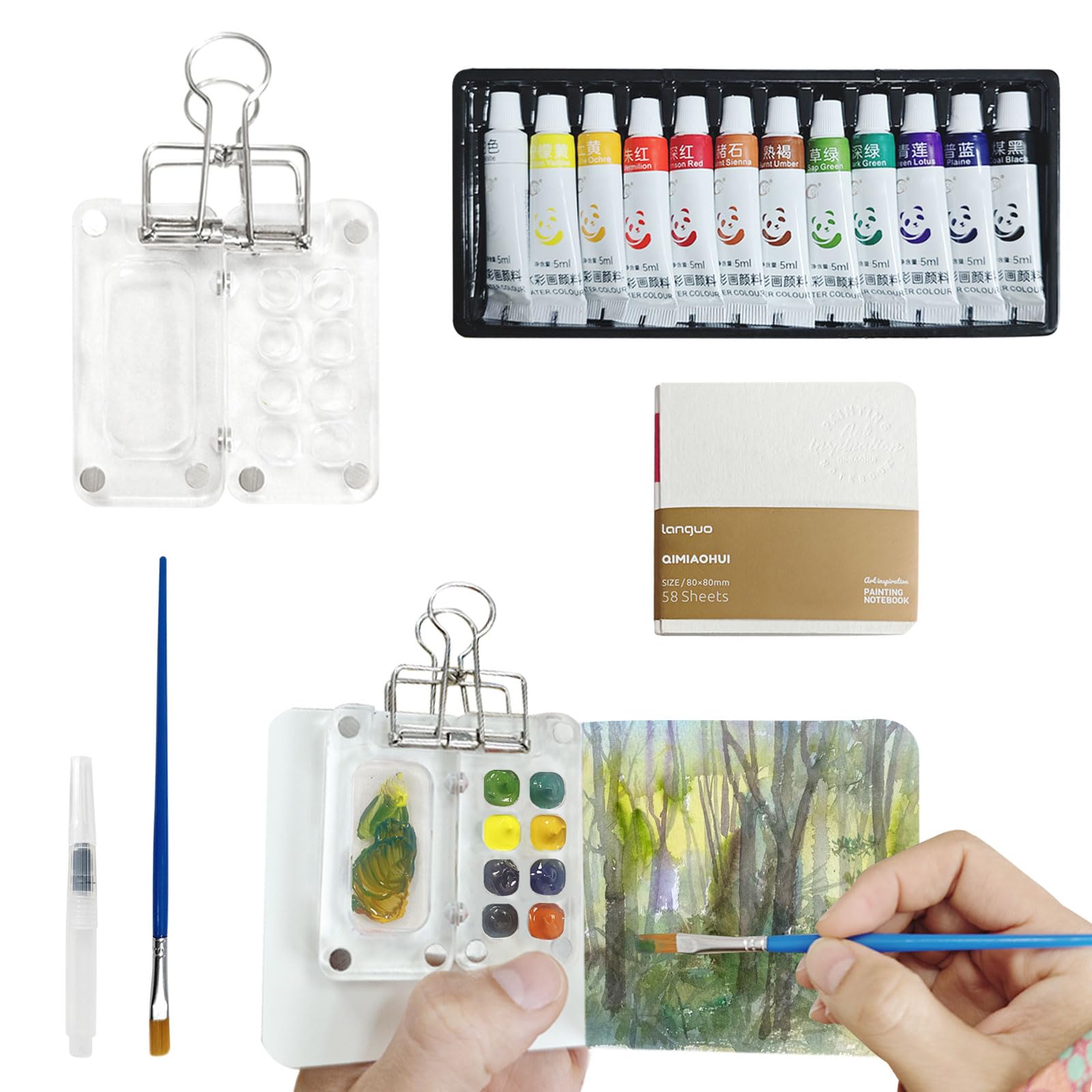 Mini Pocket Travel Watercolor Set: Portable Watercolor Palette Kit with ...