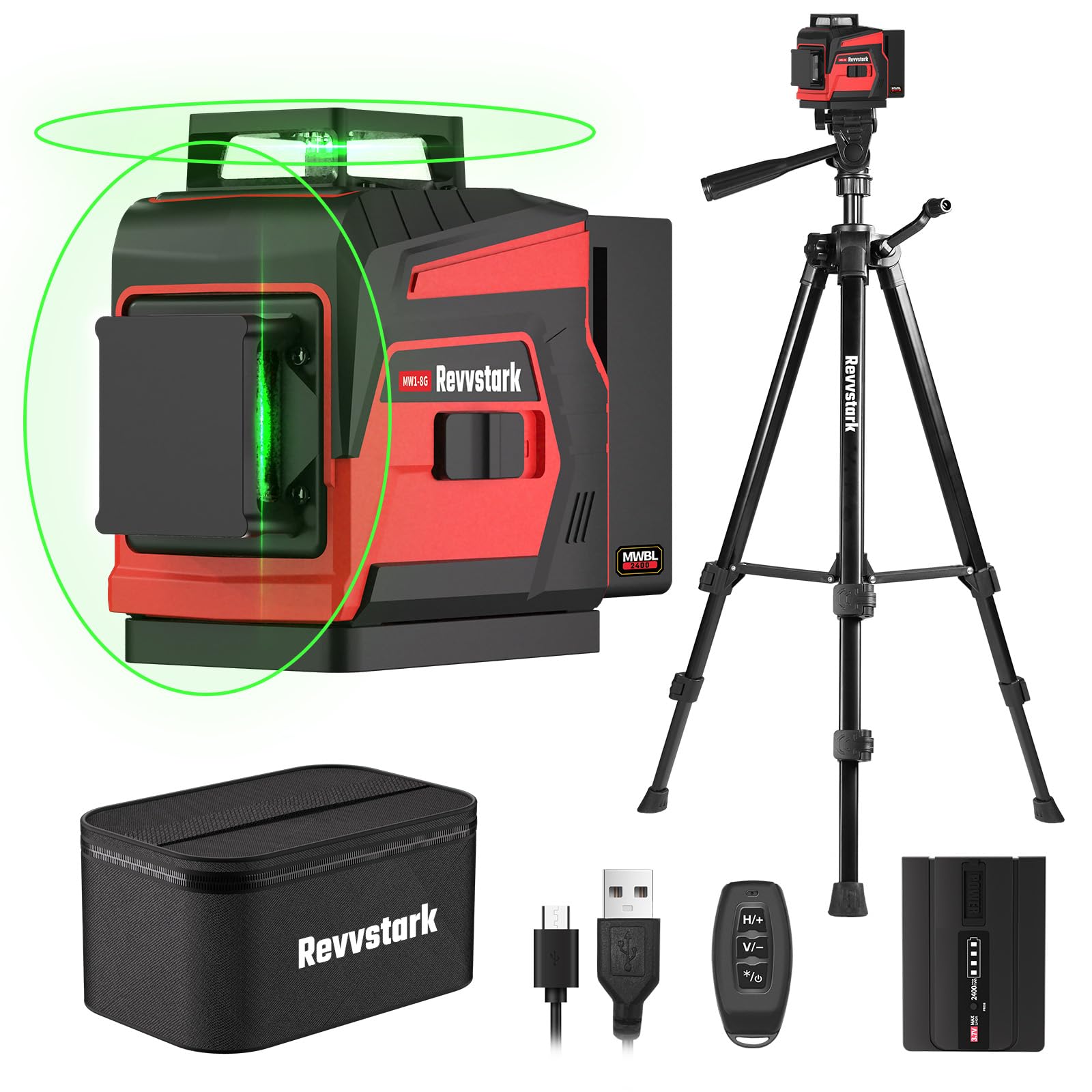 Revvstark Laser Level with Tripod, 2x360° Green Line Laser Tool with ...