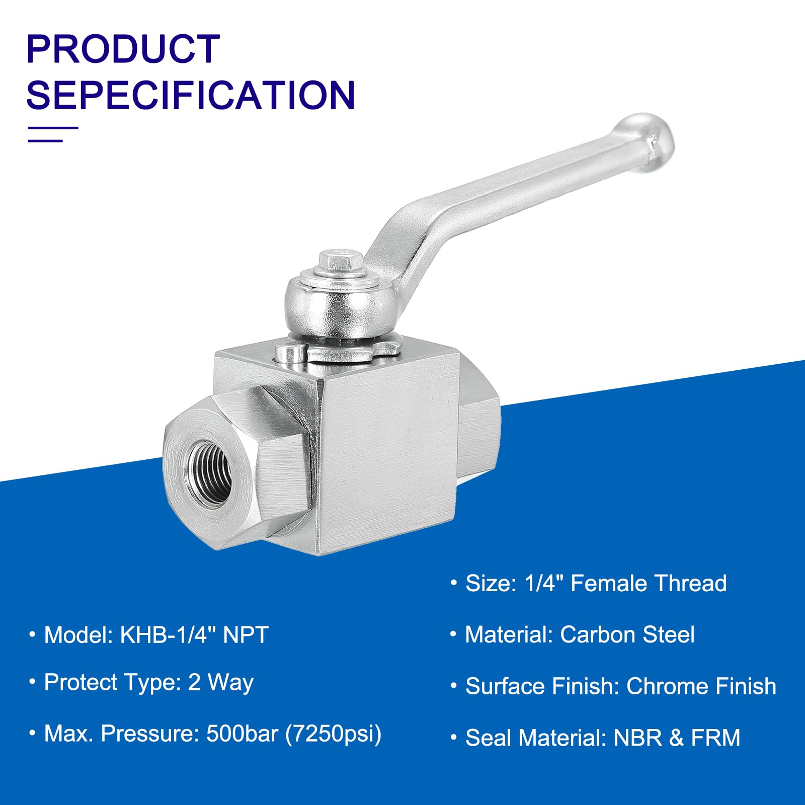 PATIKIL Hydraulic Ball Valve, 2-Way 1/4 Inch NPT Female High Pressure Ball Valve 7250 PSI (50MPa ...