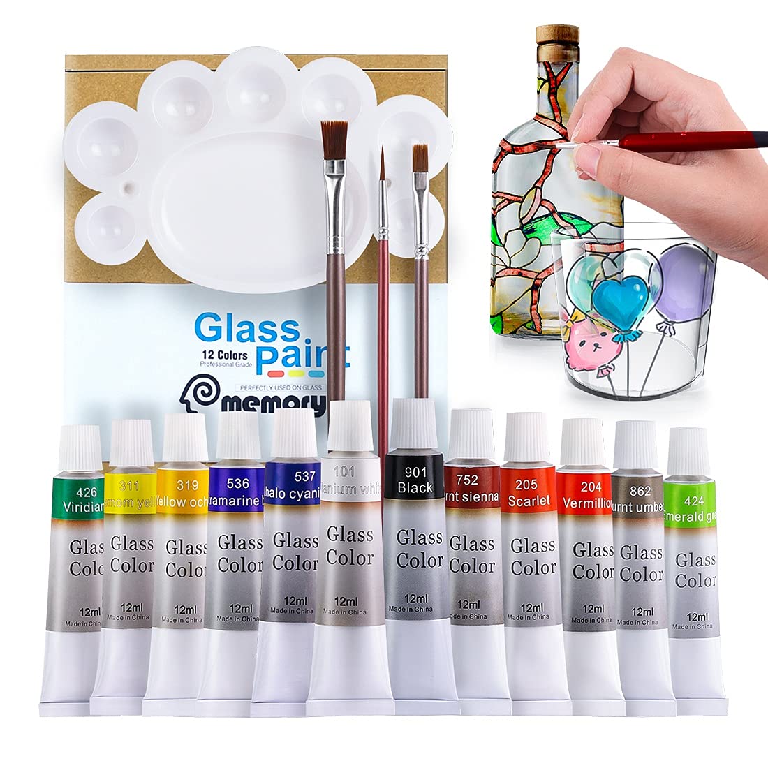 Mua Colorful Stain Glass Paint Kit with 12 Colors, 3 Nylon Brushes, 1 ...