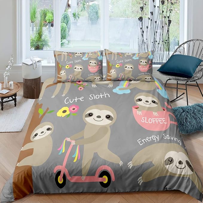 Amazon.com: Feelyou Sloth Print Bedding Set Cute Animal Pattern ...