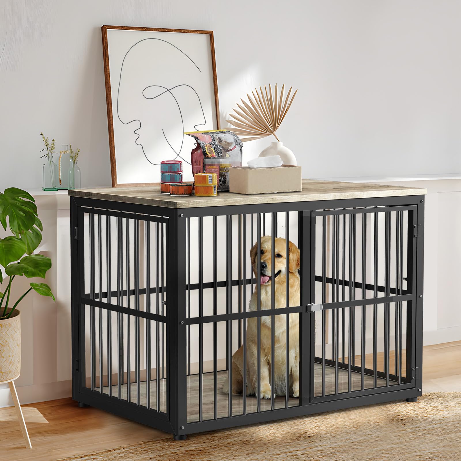 Lyromix 48'' Dog Crate Furniture with 3 Doors,Wooden Dog Crate End ...