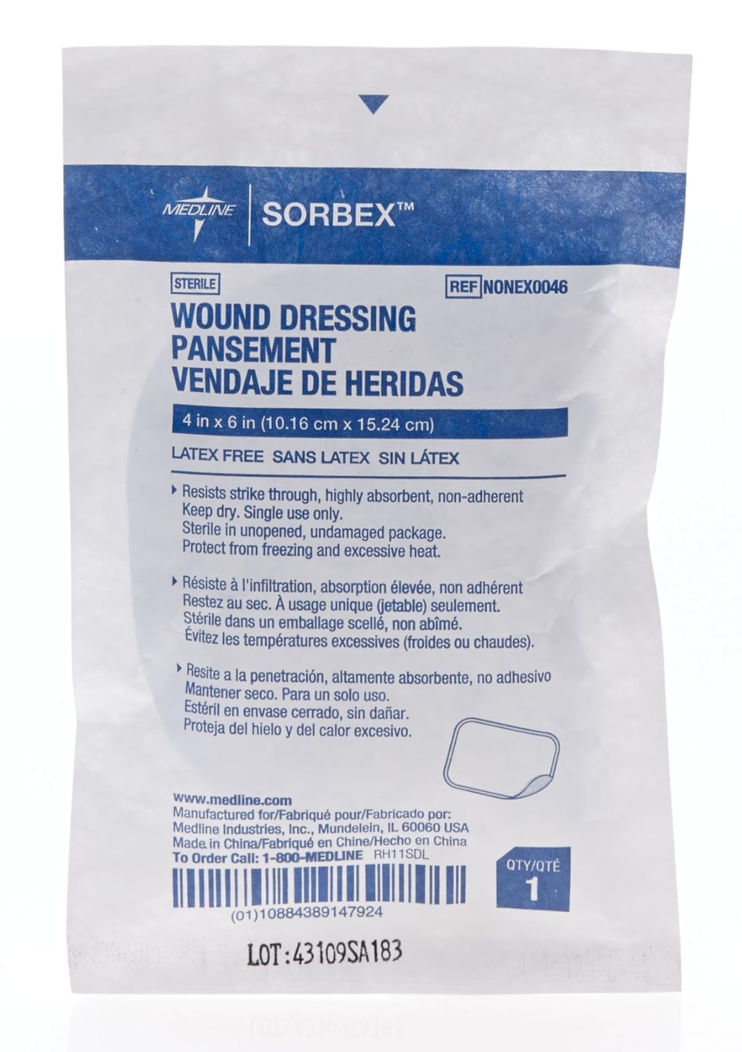 Medline NONEX0915 Sorbex Sterile Absorbent Dressing, 9" x 15" Full ...