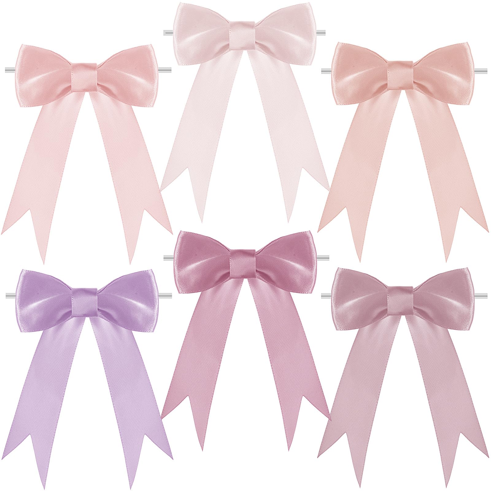 Canlierr 48 Pcs Tie Bows Pastel Satin Ribbon Bows with Twist Tie Craft ...