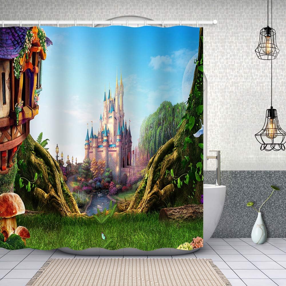 Amazon.com: SDDSER Magic Kingdom Castle Shower Curtain Decor Bathroom ...