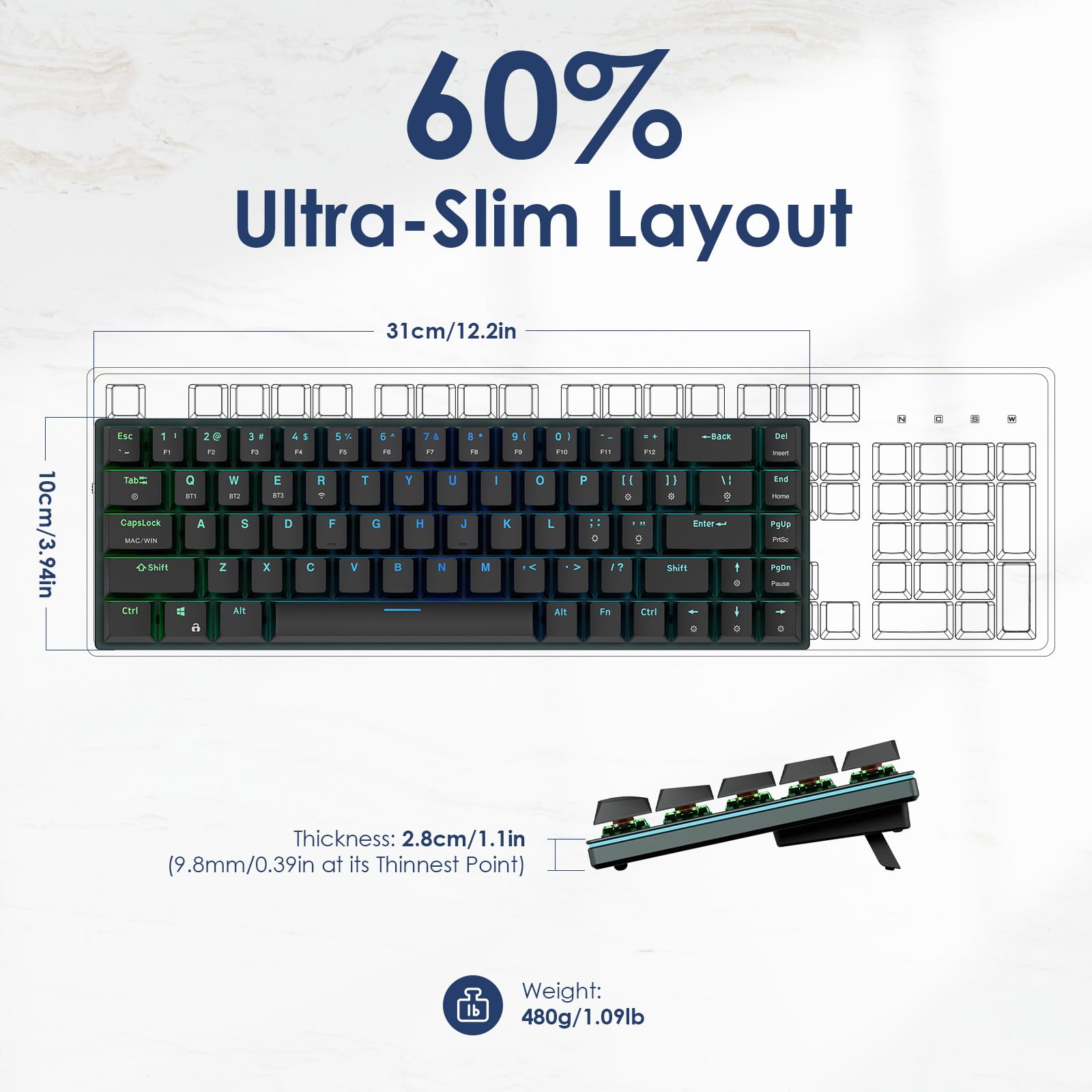 Mua DURGOD TGK200 Wireless Mechanical Gaming Keyboard,60% Low Profile ...