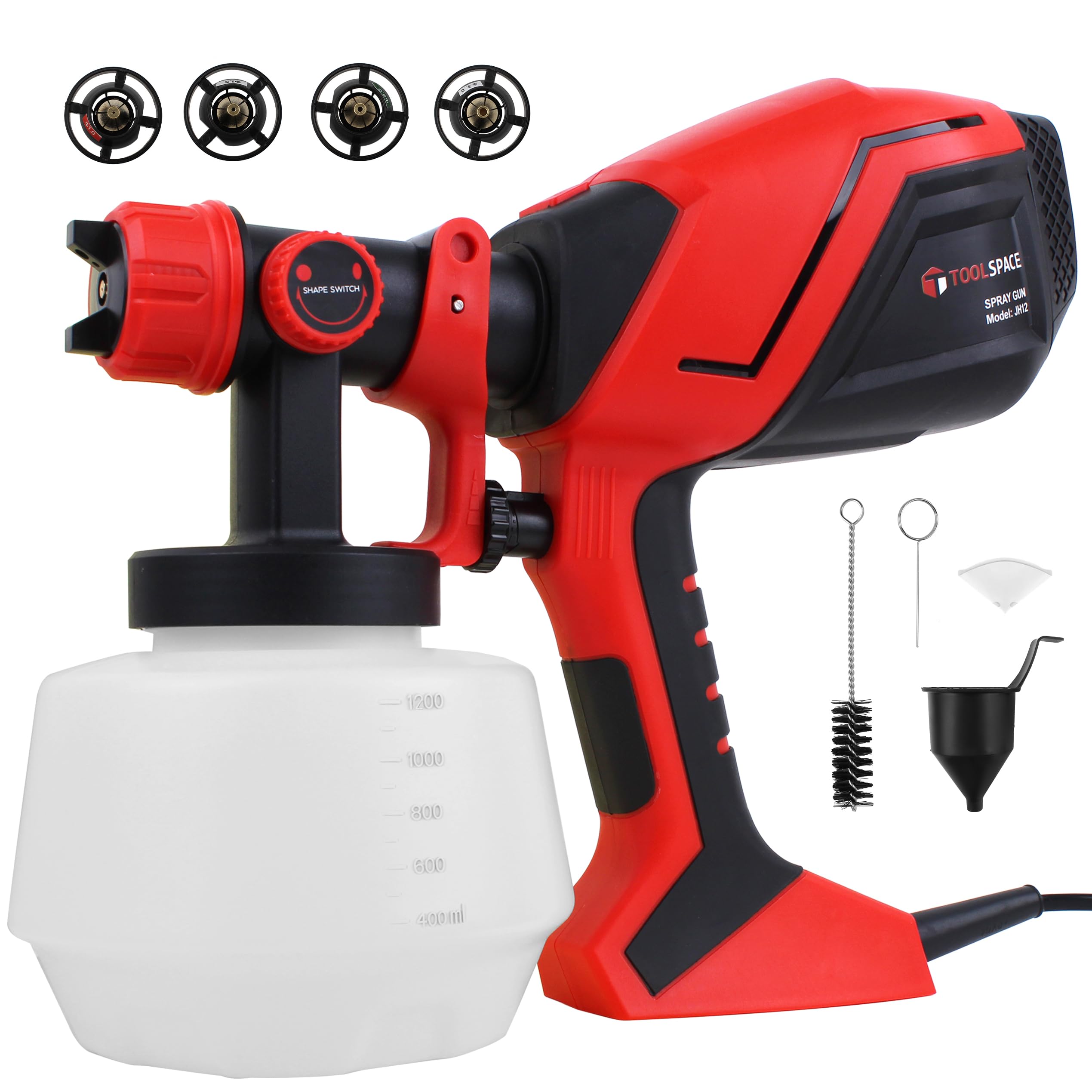 TOOLSPACE Paint Sprayer 700W HVLP Spray Paint Gun with 4 Nozzles & 3 ...