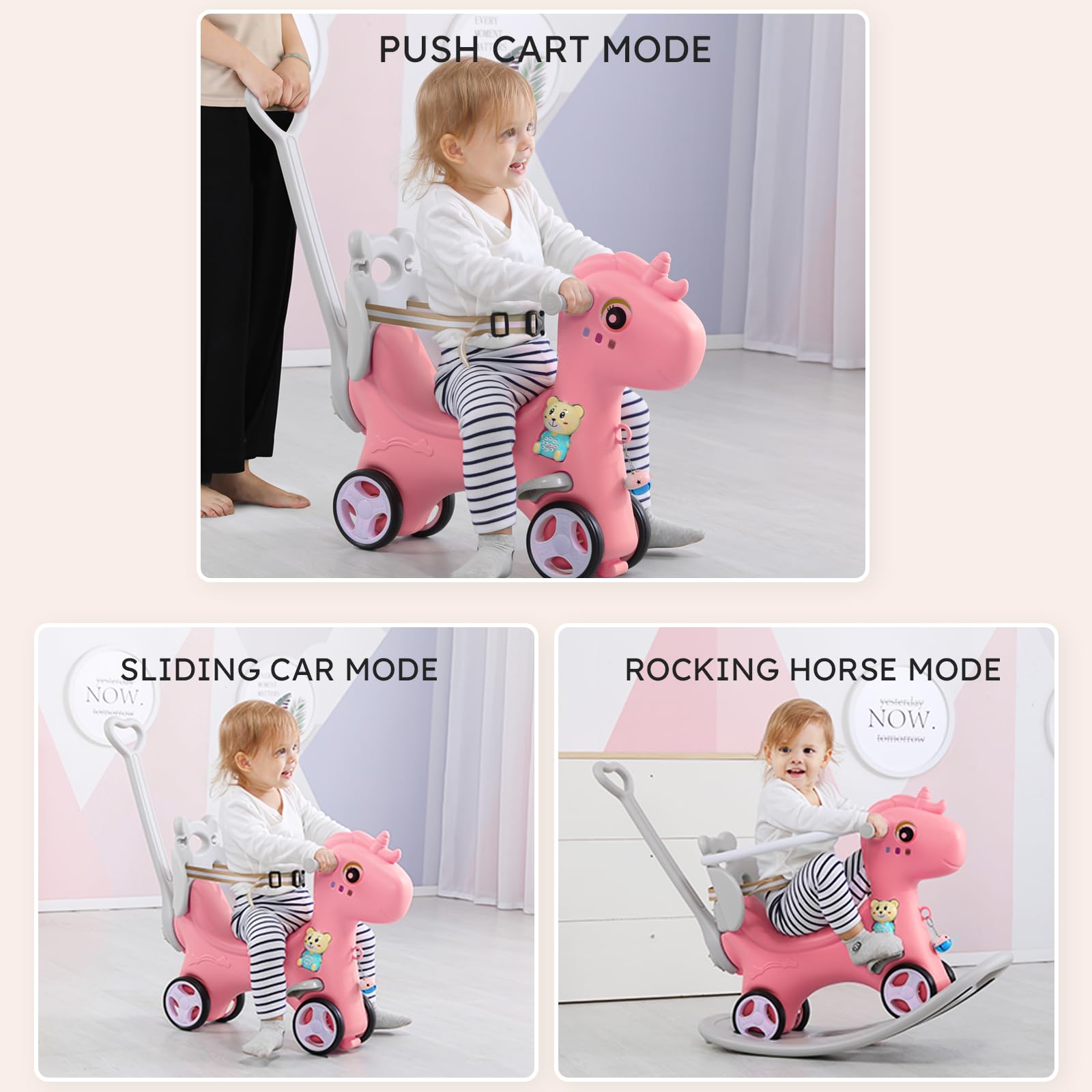 4 in 1 Rocking Horse for Toddlers 1-3 Years Old, Balance Bike Ride On ...
