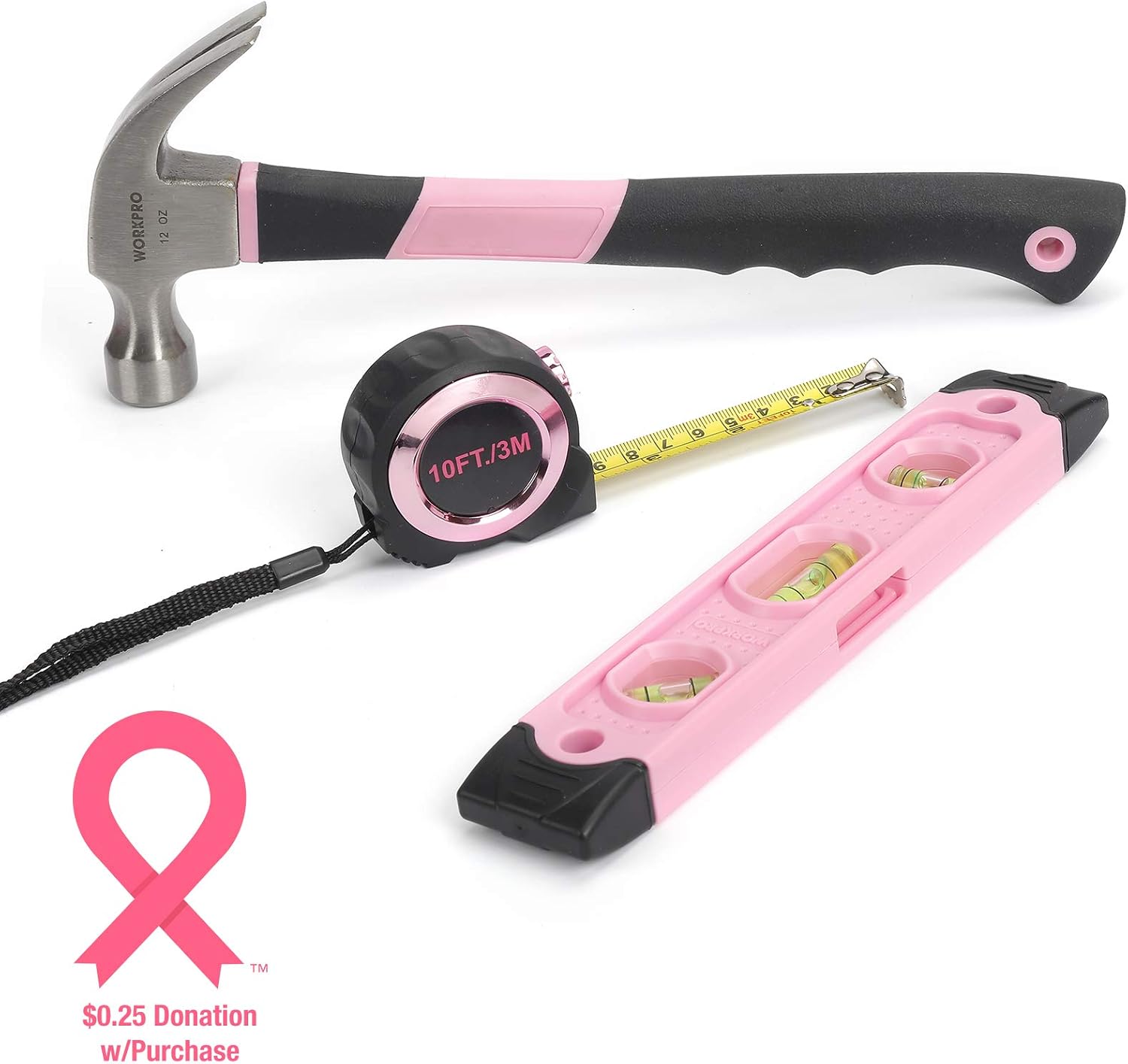 WORKPRO 75-Piece Household Tool Kit Pink Lady Tool Set with 14-inch ...