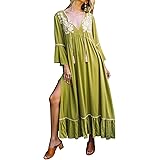 R.Vivimos Women's Summer Cotton Half Sleeve Ruffles V Neck Floral Print Tunic Dress at Amazon ...